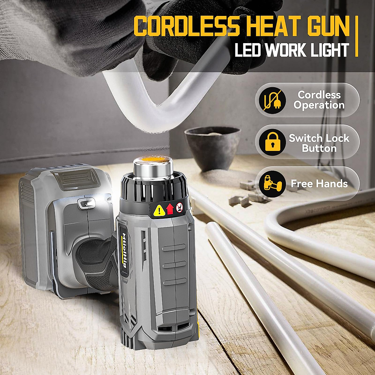 Cordless Heat Gun for DeWALT 20v/18v Battery, 350W Rated 990°F Heavy Duty Hot Air Gun Kit, Heat Gun Tool with 4pcs Nozzles&Scraper for Crafts, Shrink Wrap, Wire Connection(Do NOT Include Battery)