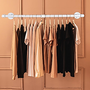 AddGrace 2 Pack Clothes Rack White Wall Mounted Industrial Pipe Clothing Rack for Hanging Clothes Multi-Purpose Garment Bar for Wardrobe and Laundry Room