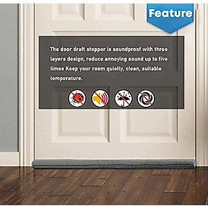 Under Door Draft Stopper 37 Inch Cuttable and Washable,Twin Door Draft Stopper,Energy Saving Door Weather Stripping Reduce Noise Window Breeze Blocker Adjustable Door Sweeps, Gray