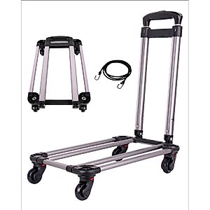 Folding Luggage Cart with 110 Lbs Capacity，Fanwoli 4 Wheels Hand Truck Compact Lightweight，Portable Dolly for Travel,Luggage,Moving, Shopping and Office Use