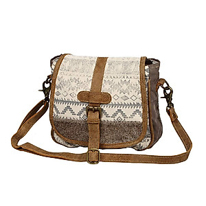Myra Bag Patterns Flapover Upcycled Canvas and Cowhide, Brown, Size One Size, 7