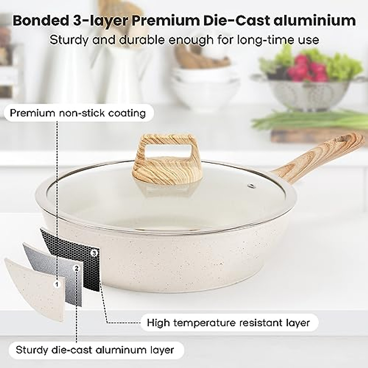 SODAY Pots and Pans Set, Nonstick Kitchen Cookware Sets, 12 Pcs Induction Cookware Granite Cooking Set with PFOS & PFOA Free Frying Pans, Saucepans, Steamer Silicone Shovel Spoon & Tongs (White)