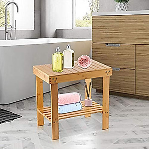 VaeFae Bamboo Shower Stool and Teak Shower Bench for Inside Shower