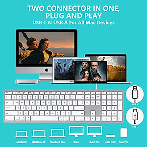 Acebaff Keyboard for Mac,Compatible Apple Keyboard with Large Keys,Full Size Computer Keyboards with 20 Multimedia Shortcut Keys, USB A/USB C Wired Keyboard for Apple Mac Pro/Mini,MacBook Pro/Air,iMac