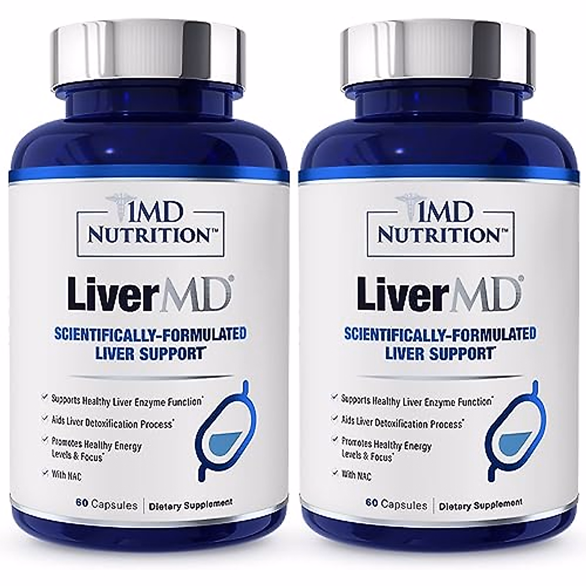 1MD LiverMD - Liver Support Supplement | Siliphos Milk Thistle Extract - Highly Bioavailable, for Liver Support | 60 Capsules (2-Pack)
