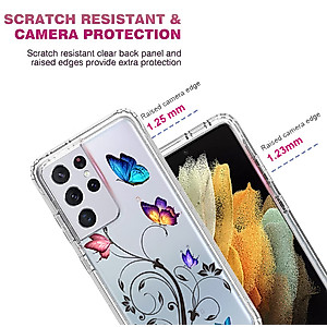 Vavies Case for Galaxy S21 Ultra 5G Case, SM-G998U Case with Tempered Glass Screen Protector, Full Body Clear with Floral Protection Phone Cover Cases for Samsung Galaxy S21 Ultra 5G (Butterfly Tree)