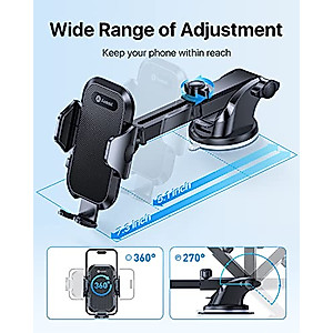 andobil Car Phone Holder Mount, [Ultra Stable, Big Phones & Thick Case Friendly] Adjustable Long Arm Cell Phone Holder for Car Dashboard Windshield Vent Fit for iPhone 14 Pro Max Samsung S23 Ultra etc