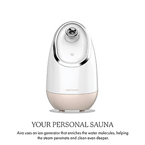 Vanity Planet Aira Ionic Facial Steamer (Beige) - Pore Cleaner That Detoxifies, Cleanses and Moisturizes - Adjustable Nozzle, Water Tank with 3 Essential Oil Baskets