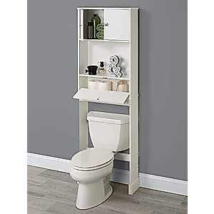 Zenna Home Drop Door Over-the-Toilet Bathroom Spacesaver, Bath-Storage Shelves with Leg Extensions, White