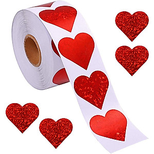 JRong Love Heart Stickers, 25mm Valentine's Day Adhesive Label, Hearts Sticky Labels for Craft, DIY, Scrapbooking, Envelopes, Card-Making, Gift Decorate for Wedding, Birthday, Party (Red)