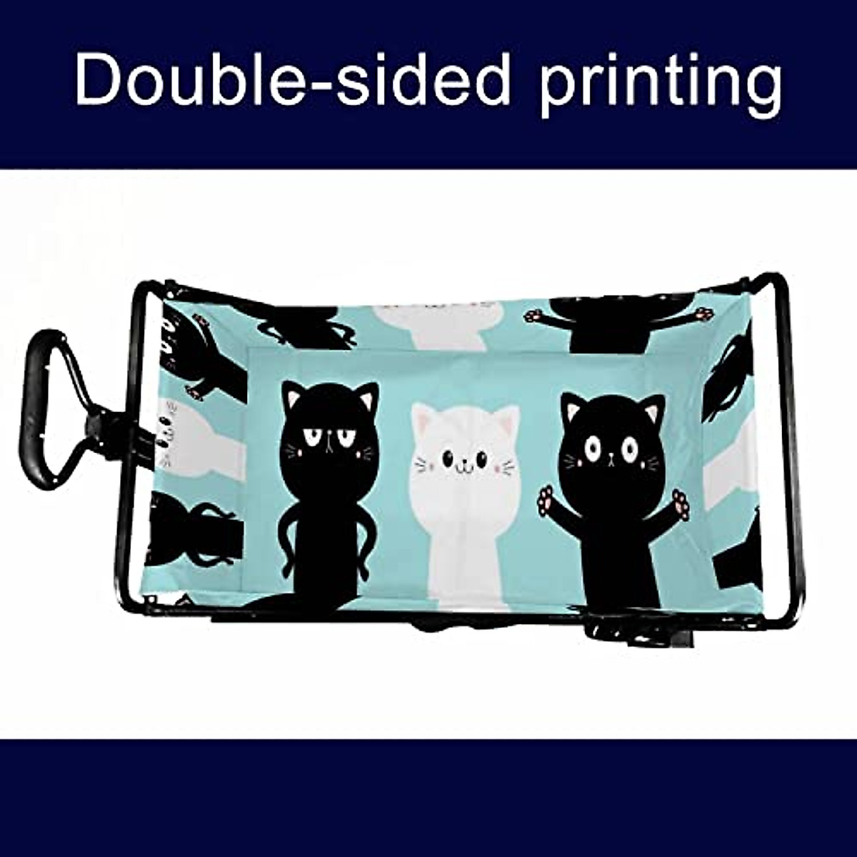 Collapsible Wagon Cart Black White cat icon Set Cute Kawaii Cartoon Character Funny Kitten Foldable Utility Wagon Large Capacity Garden Cart with Push Bar for Beach Camp Outdoor Shopping