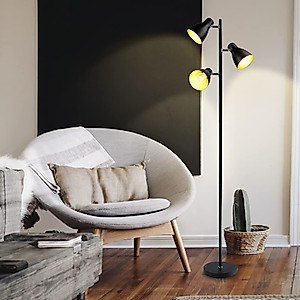 Depuley 3 Lights Tree Floor Lamp, Industrial LED Metal Reading Lamp, Skinny Floor Lamp,Farmhouse Black Standing Light for Living Room, Office, Adjustable Heads, Foot Switch, Bulb Included