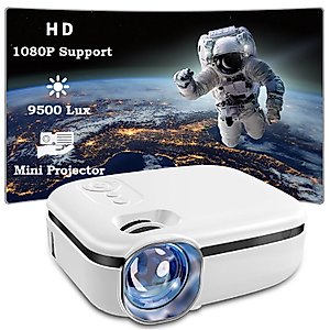 Mini Outdoor Projector 9500 Lumens, FunFlix 2023 Portable Movie Projector, 1080P Support, Home Theater Projector Compatible with HDMI, AV, USB, Laptop, Smartphone, TV Stick, Game