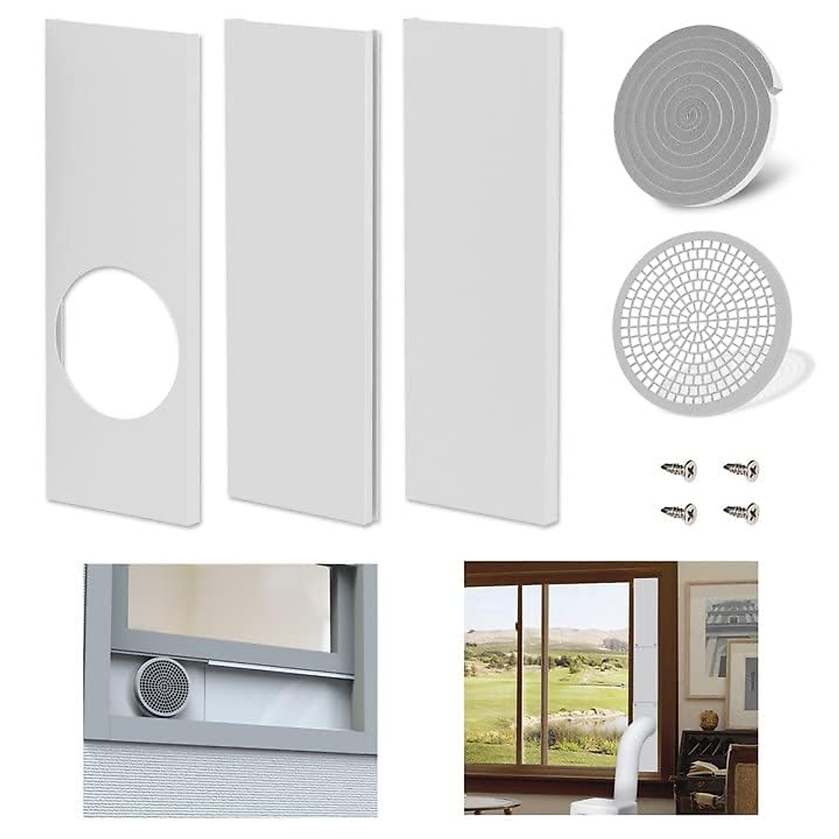 Portable Air Conditioner Window Kit with Bird Stop Coupler,AC Vent Kit Compatible with 5.9'' Diameter Exhaust AC Hose,Adjustable AC Replacement Seal Plate for Sliding,Hung Windows