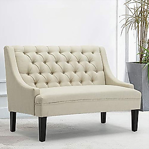 Tongli 50" Small Modern Loveseat Settee Sofa Linen Fabric 2-Seat Sofa Couch Tufted Love Seat Dining Bench with Back Upholstered Banquette Sofas for Living Room Bedroom Small Space Entryway