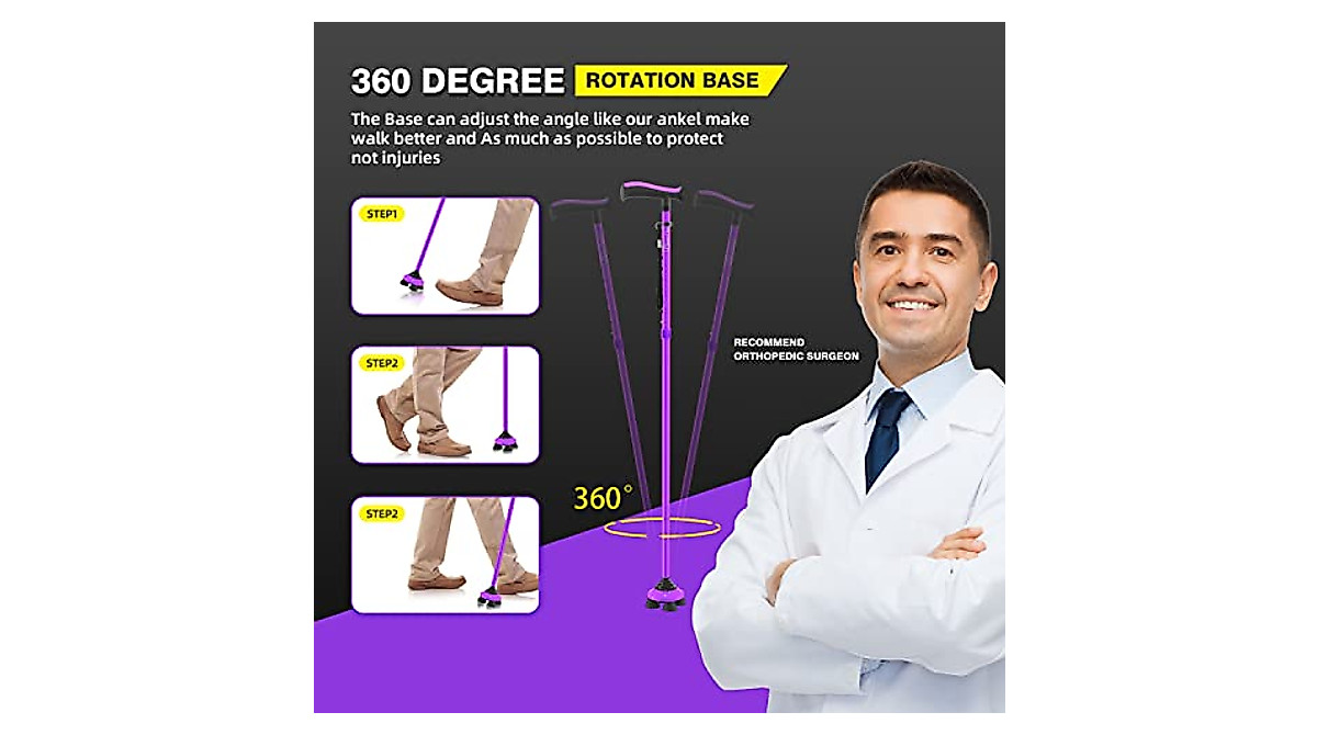 BeneCane Adjustable Walking Cane for Seniors - Purple