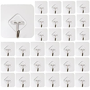 HIAWMULN Adhesive Hooks, 30 Pack Utility Hooks, 22lb(Max) Wall Hooks Transparent Seamless Hooks, Waterproof Oilproof Hooks for Bathroom, Kitchen, Office