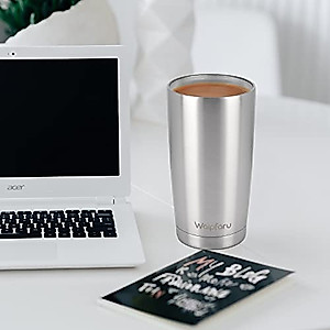 Waipfaru 20 oz Tumbler, Insulated Tumblers with Lid and Straw, Double Wall Durable Travel Coffee Mug, Stainless Steel Vacuum Tumbler, Splash-Proof Powder Coated mug for Cold & Hot Drinks (Stainless)
