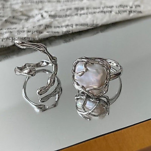 XACH1995 Fashion 925 Sterling Silver Plated Cute Matching Rings Set Adjustable Irregular Geometric Simulated Pearls 2 pcs Per Set