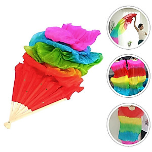 EXCEART Fan Dance Silk Fan Silk Scarves for Hair Ornament Ribbon Silk Scarf Streamers Fan for Long Dance Fan Dancing Fans Flag Folding Fan Veil Chinese Fan Bamboo Woman Prom