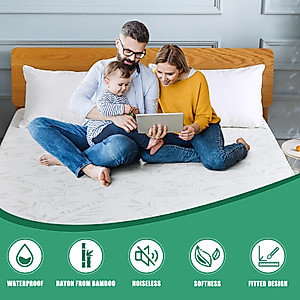 JamRest Waterproof Mattress Protector Queen Size, Viscose Cooling Breathable Mattress Cover, Fitted Deep Pocket Mattress Pad Cover Stretches up to 22 Inches, Noiseless Soft Bed Cover