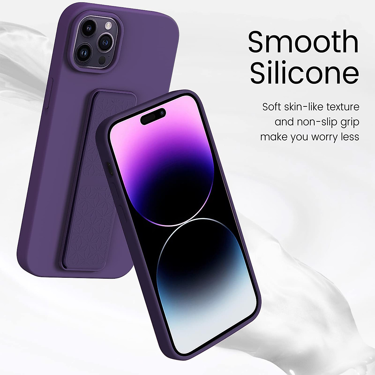 LAUDTEC Silicone Kickstand Case Compatible with iPhone 14 Pro Max, Flexible Soft Liquid Silicone Stand Case for iPhone 14 Pro Max (Deep Purple)