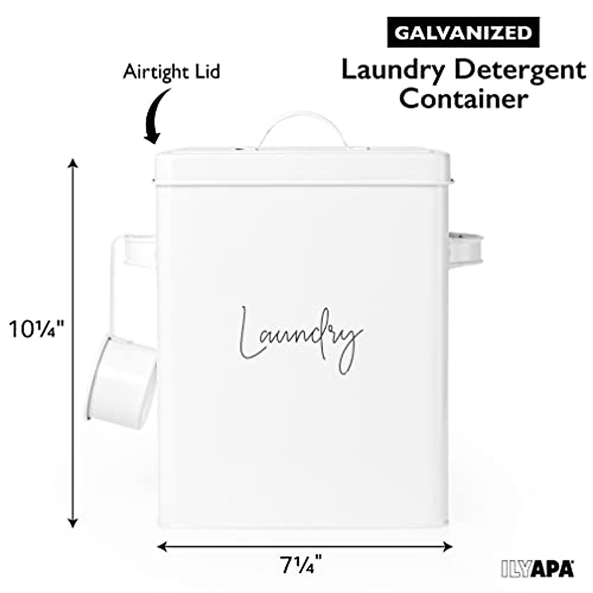 Ilyapa Laundry Powder Container with 2/3 Cup Soap Scoop, White Galvanized Powder Laundry Detergent Container, Scent Booster Container, Storage Bin for Laundry Room