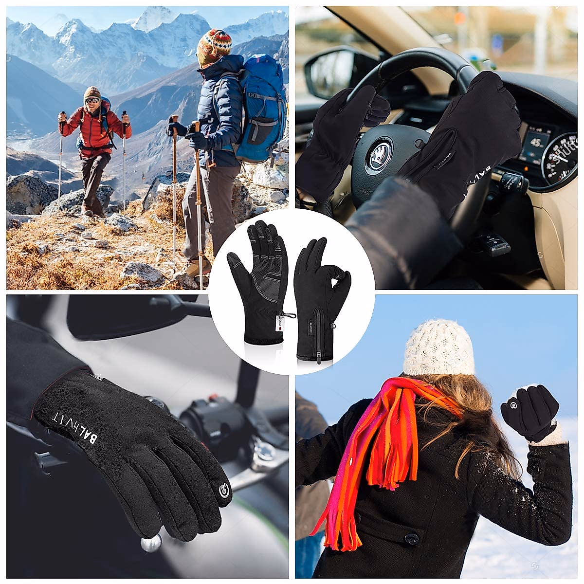 Balhvit -10℉ Waterproof Winter Gloves for Men & Women, Breathable Ski Snow Gloves, 5-Layer Touch Screen Cold Weather Gloves (L, Black)