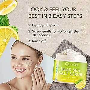 O Naturals Exfoliating Lemon Oil Dead Sea Salt Deep-Cleansing Face & Body Scrub. Anti-Cellulite Tones Helps Oily Skin, Acne, Ingrown Hairs & Dead Skin Remover. Essential Oils, Sweet Almond 18oz