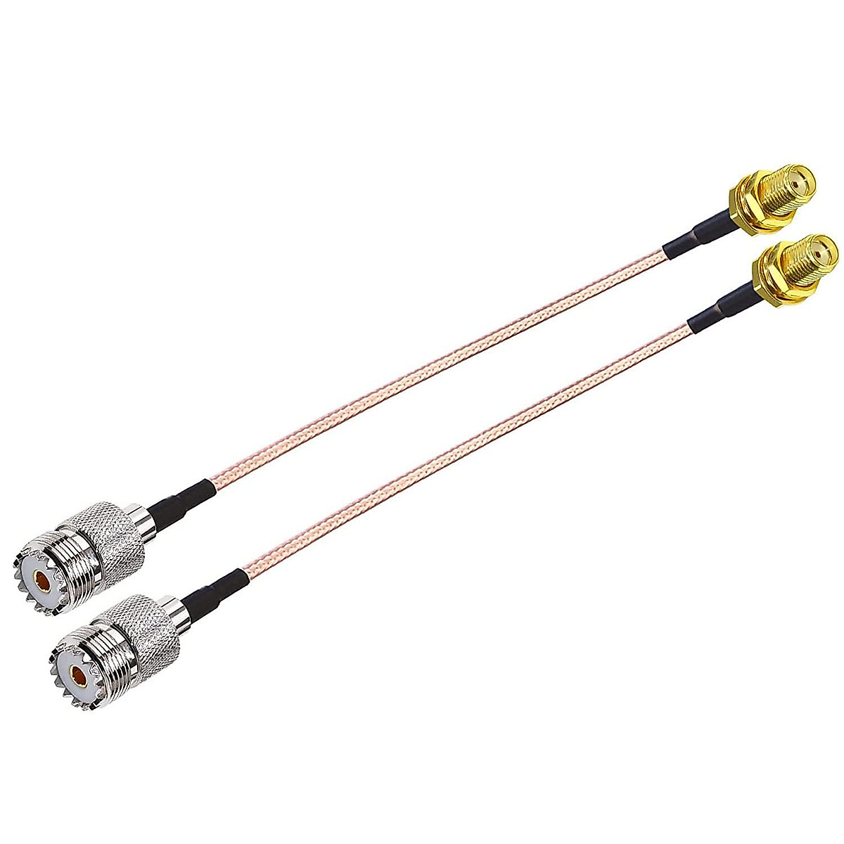 DHT Electronics Handheld Antenna Cable for Wouxun Baofeng Quasheng Linton - Adapter for UHF Base and Mobile Antennas - SMA Female to UHF SO-239 Female Connectors 6'' Pack of 2