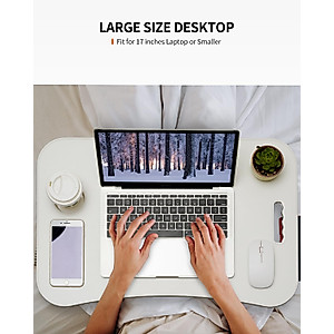 FISYOD Foldable Laptop Table, Portable Lap Desk Bed Table Tray, Laptop Stand with Cup Holder & Tablet Slot & Lifting Handle for Working Writing Drawing & Eating (White)