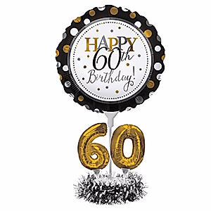 Creative Converting Happy 60th Birthday Balloon Centerpiece Black and Gold for Milestone Birthday - 317308