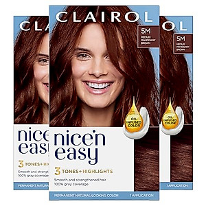 Clairol Nice'n Easy Permanent Hair Dye, 5M Medium Mahogany Brown Hair Color, 6.26 Fl Oz (Pack of 3)