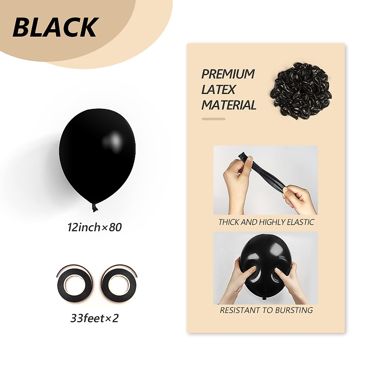 80pcs Black Balloons 12inch,Black Latex Balloons for Birthday Graduation Baby Shower Father's Day Wedding Halloween Christmas Party Decorations (with Black Ribbon)