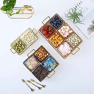 3 Square Glass Serving Dish with Gold Metal Rack, Chip and Dip Set, Food Trays for Party, Stand Sets for Nuts, Fruits, Snacks, Candy