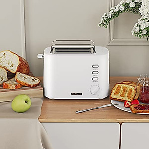 Anfilank Compact 2 Slice Toaster, Wide Slots with Warming Rack, Cancel, Bagel, Defrost Function, 6-Shade Settings, Removable Crumb Tray and High Lift Lever Classic Bread Toaster, 900W BPA free(White)