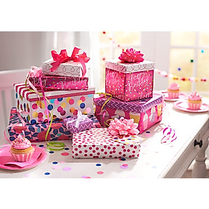 American Greetings Reversible Birthday Wrapping Paper, Floral, Cupcakes, and Polka Dots (4 Rolls, 120 sq. ft)