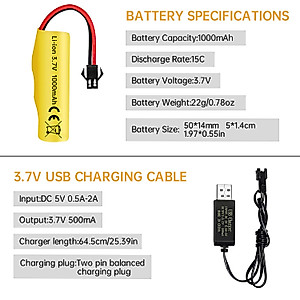 sea jump 3PCS 3.7V 1000mAh Li-ion Battery with USB Charging Cable for TB202 TB201 TM201 TM202 TC141 DE35 DE38 DE40 DE50 DE84 S767 SL-356A 1220A RC Stunt Car RC Toy Car RC Rolling Car Battery