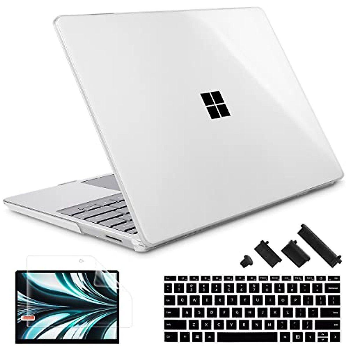 May Chen Case Compatible for 13.5" Microsoft Surface Laptop 5/4/3 with Metal Palm Rest Model 1951/1868, Plastic Hard Shell Case with Screen Protector + Keyboard Cover + Dust Plug, Crystal Clear