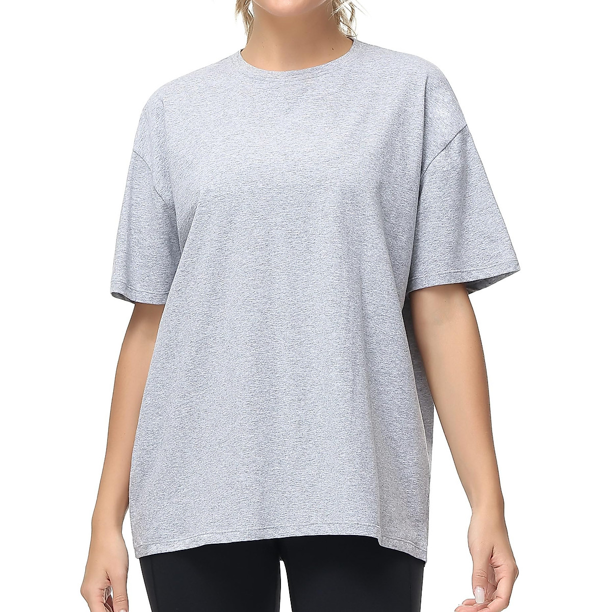 THE GYM PEOPLE Women's Casual Oversized T-Shirts Summer Crewneck Short Sleeve Workout Basic Tee Tops Heather Grey