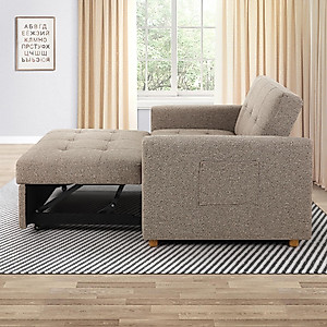 SEJOV 3-in-1 Convertible Sofa Bed, Linen Fabric Sleeper Couch Pull Out Bed, 49" 2-Seater Loveseat Futon Sofa with Spring Support, Adjustable Backrest and Pillows for Small Spaces, Living Room