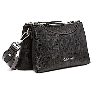 Calvin Klein Chrome Organizational 2 in 1 Top Zip Crossbody, Black/Silver