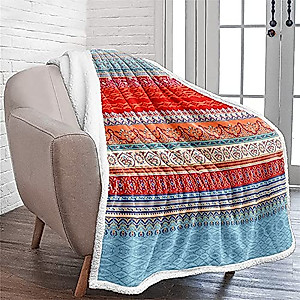 Colorful Stripe Boho Mandala Blanket for All Seasons Bohemia Microfiber Fleece Throw Blanket Soft Lightweight Bedding for Bed Sofa Couch 50"×60"