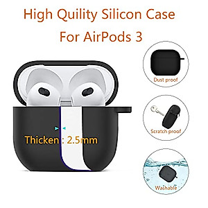 Geeice Airpods 3rd Generation Case with Cleaner kit, 2 in 1 Soft Silicone 2021 AirPods 3 Full Protective Cases Cover with Cleaning Pen and Keychain for Women Men Front LED Visible, Black