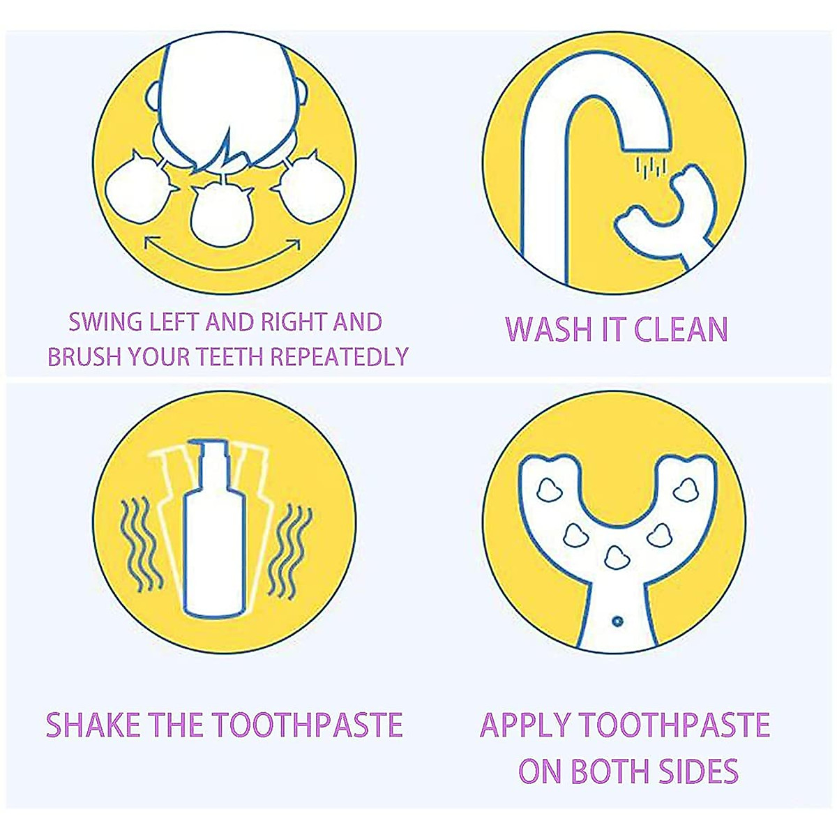 Pritbon 4Pcs Children's U-Shape Toothbrush for 360degree Thorough Cleansing, Heart/Oval U Shape Toothbrush for Kids 0-12 Years Old