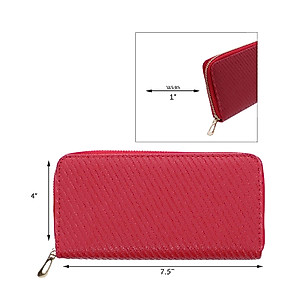 Textured Leather Zipper Wristlet Wallet -Red