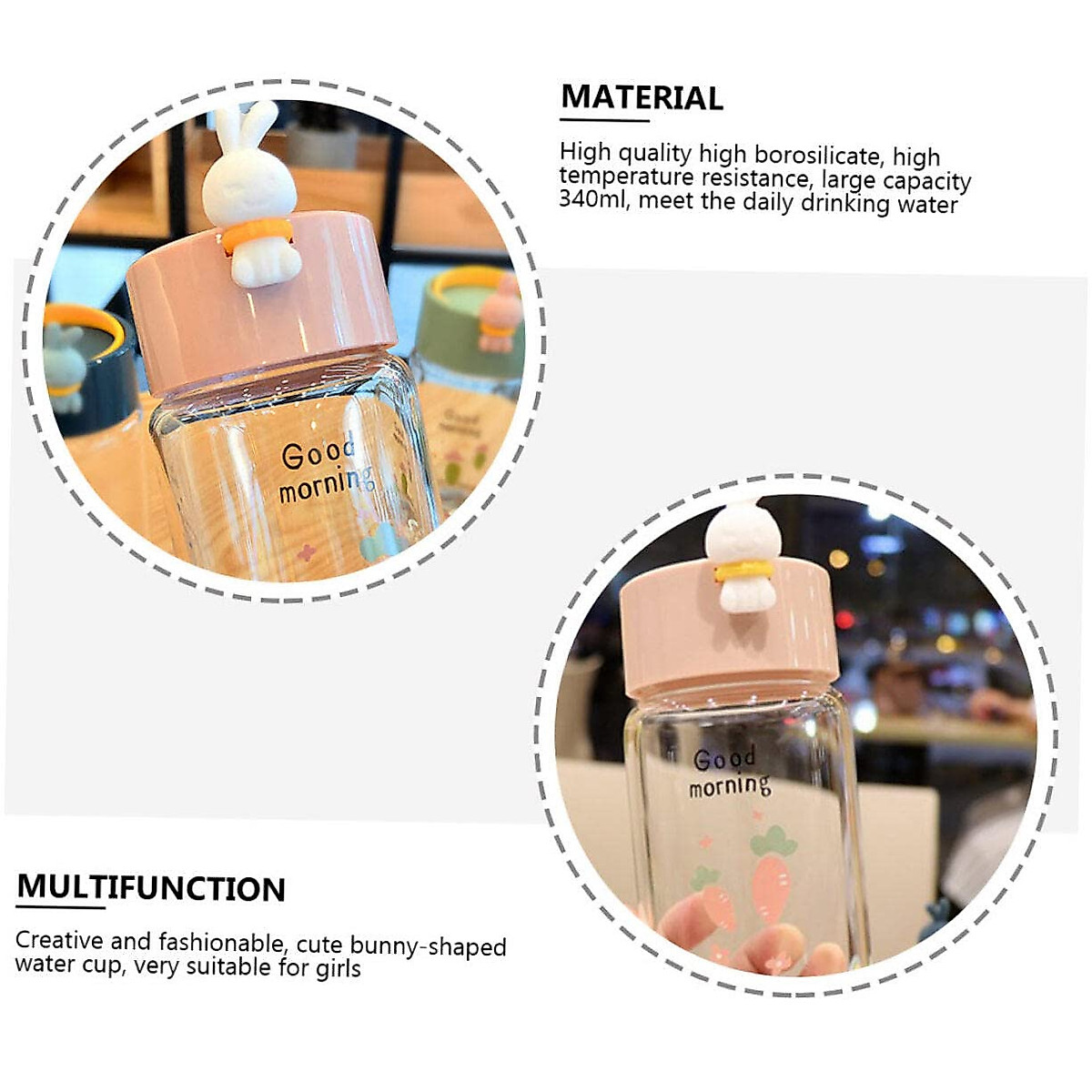 LIFKOME Glass Drinking Bottle 1pc Rabbit Glass Water Cup Cup with Lid Drinking Glasses with Lids Cartoon Water Cup Pudding Jars Water Jars with Lids Cartoon Drinking Cup Fresh