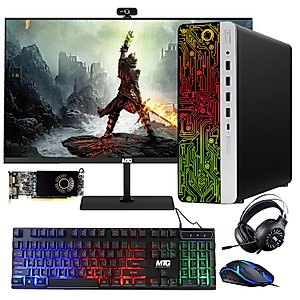 HP G3 Gaming Desktop PC, Intel Core i7 6th Gen, AMD RX 550 Graphics, 32GB RAM, 240GB SSD + 2TB HDD, MTG New 27 Inch Monitor, RGB Keyboard Mouse, Headphone, Webcam, Win 10 Pro (Renewed)