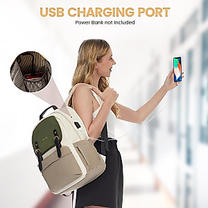 LOVEVOOK Laptop Backpack for Women Fashion College Casual Daypacks Stylish Travel Backpack Fits up to 15.6Inch Laptop with USB Charging Port(Khaki-Green)