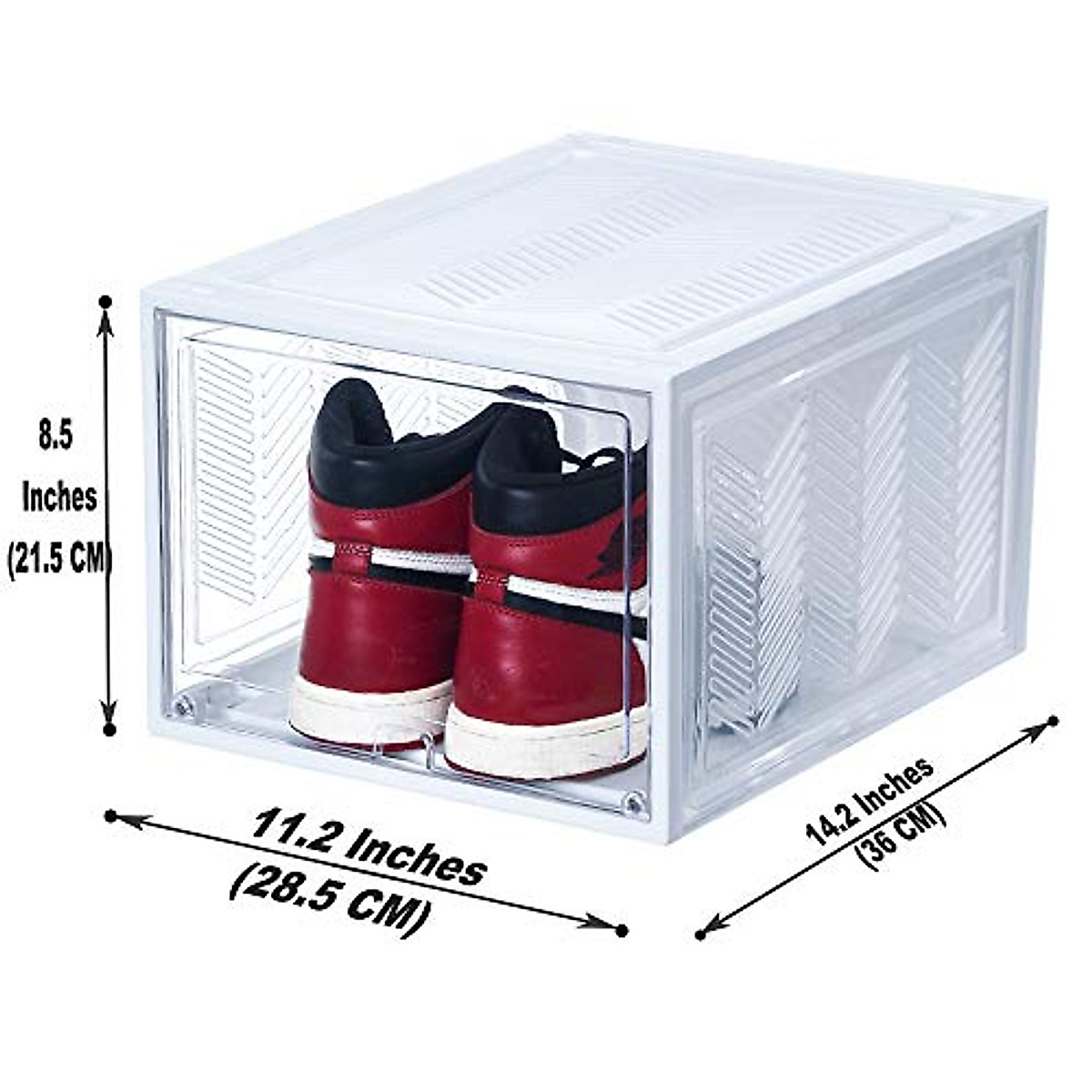 Shoe Organizer with Hard & Thick Plastic Board Shoe Storage Boxes Fits US Size 13, shoe boxes Clear Plastic Stackable Measure L14.2xW11.2xH8.5(inch) For Sneaker High Heel Storage & Display (YW-2PK)